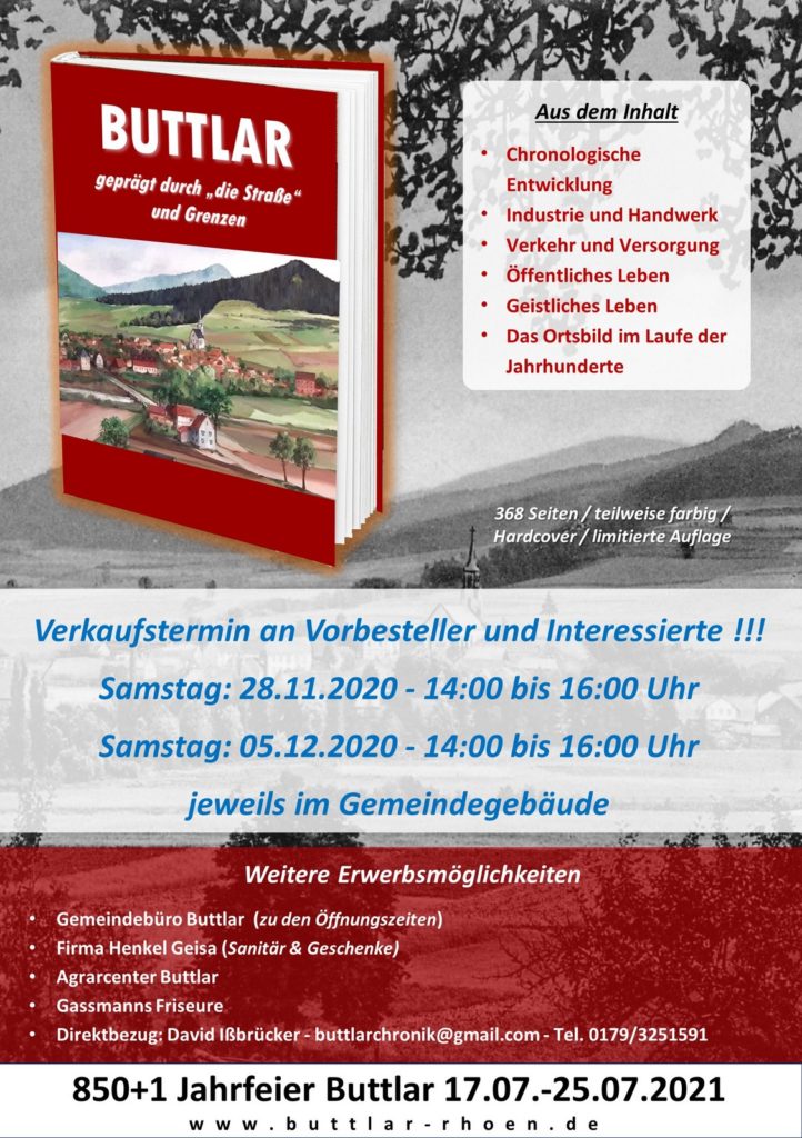 850 Jahrfeier Buttlar – Ortschronik jetzt erschienen – Gefeiert wird ...