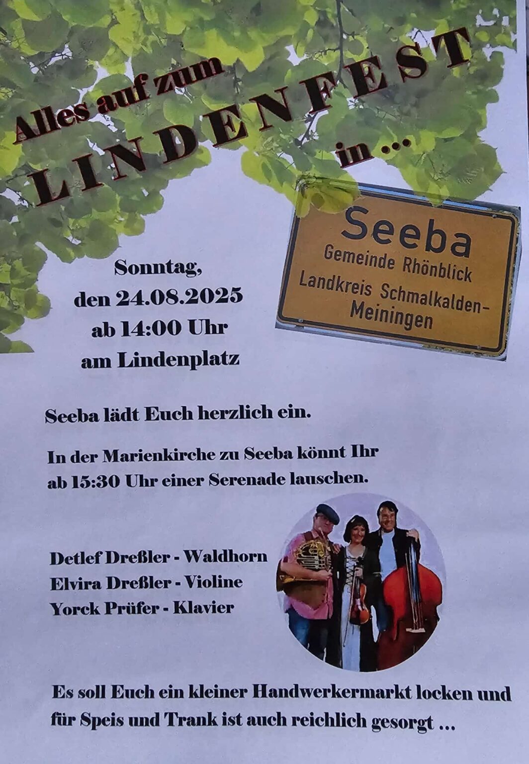 Musik, Essen & Markt – Lindenfest in Seeba 24.8.25 – Rhönkanal | Schafe ...